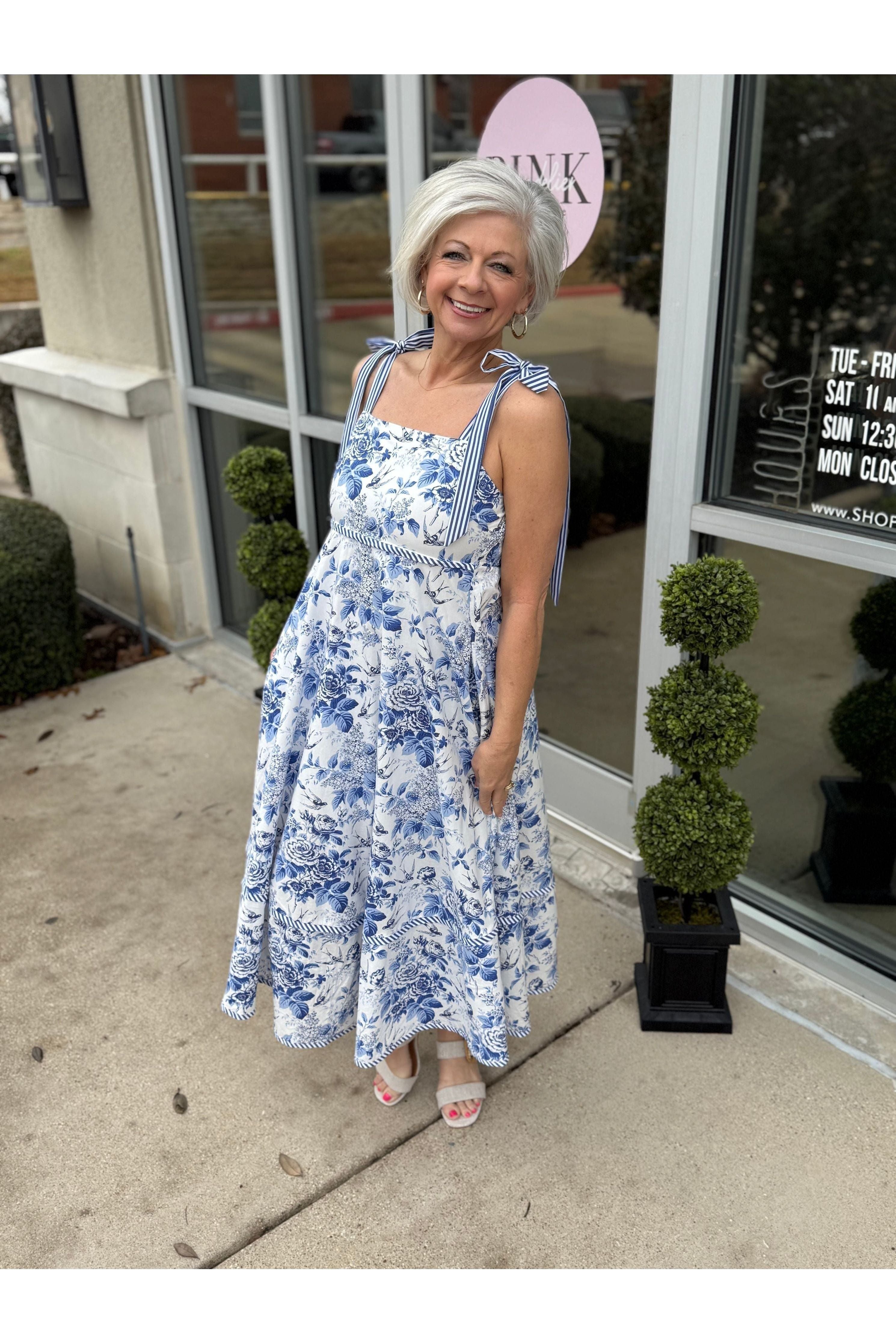 Blue Floral Tea Dress – Pink Chandelier Boutique
