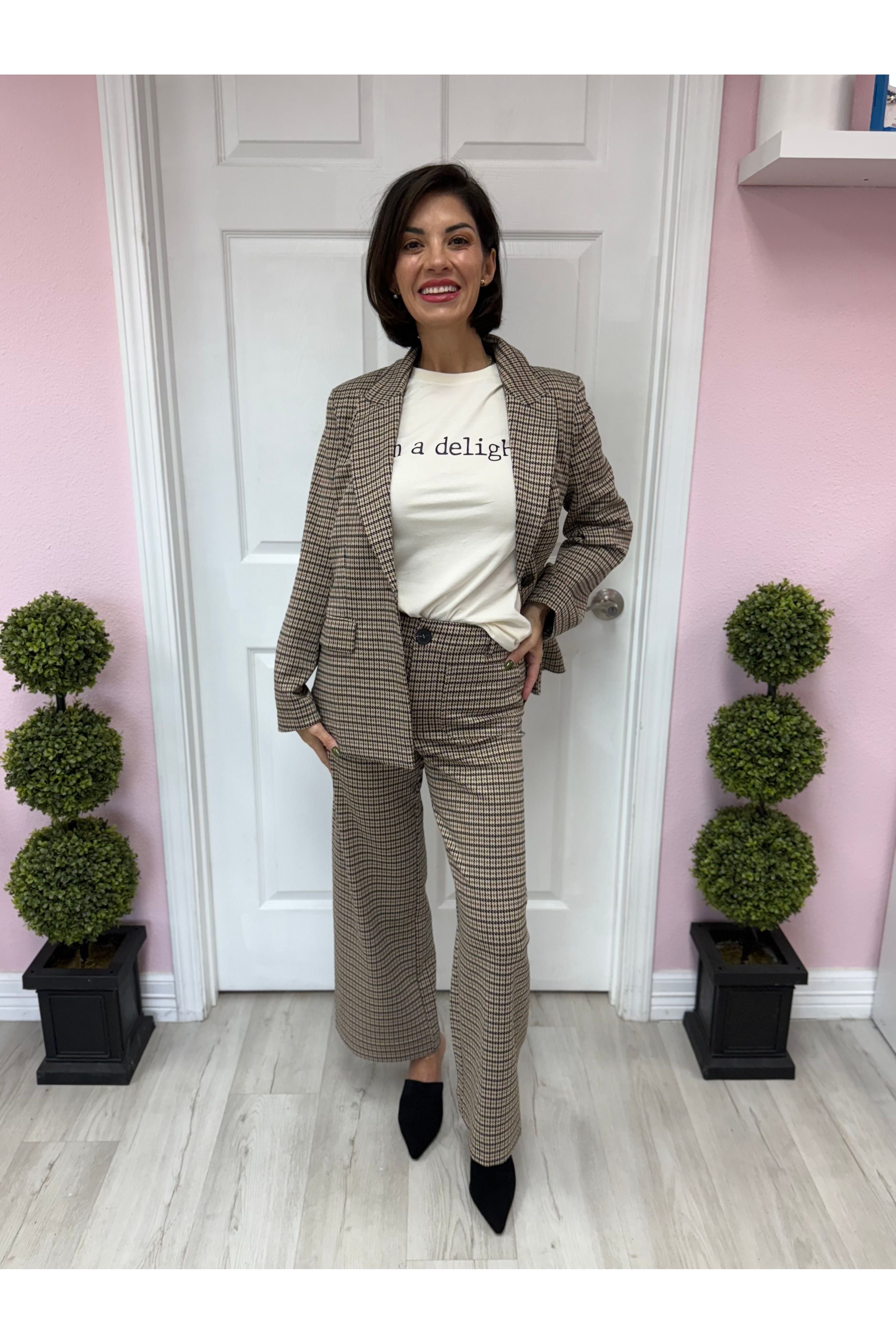 Houndstooth Pattern Blazer – Pink Chandelier Boutique