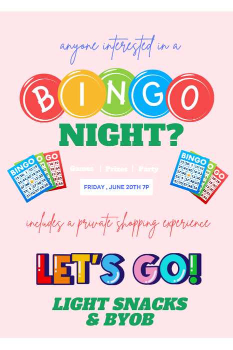 Bingo Ticket- Friday, 6/20/25 – Pink Chandelier Boutique
