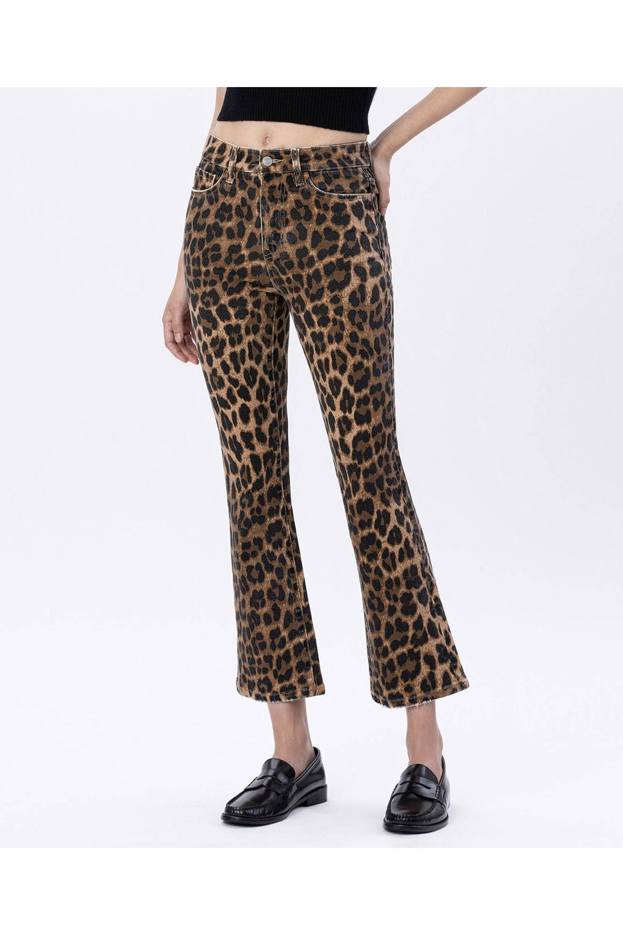 Vervet High Rise Leopard Print Kick Flare Jeans – Pink Chandelier Boutique